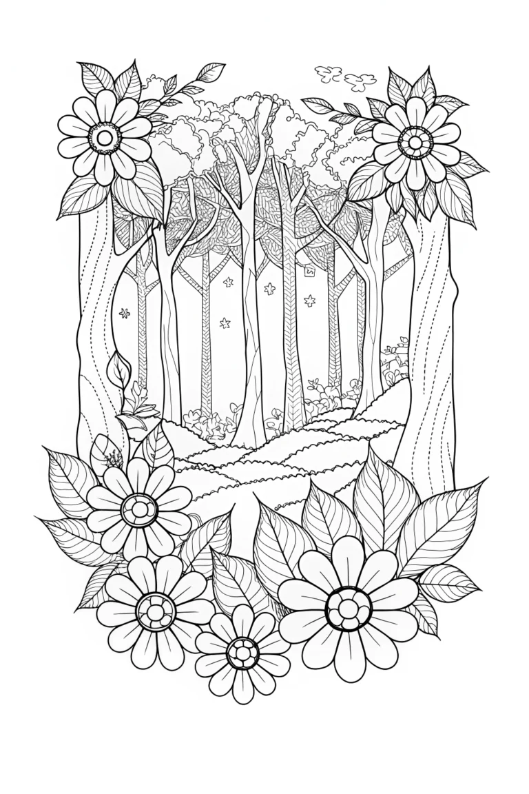 Floral timekeepers of the enchanted forest Coloring Page - Free & Printable