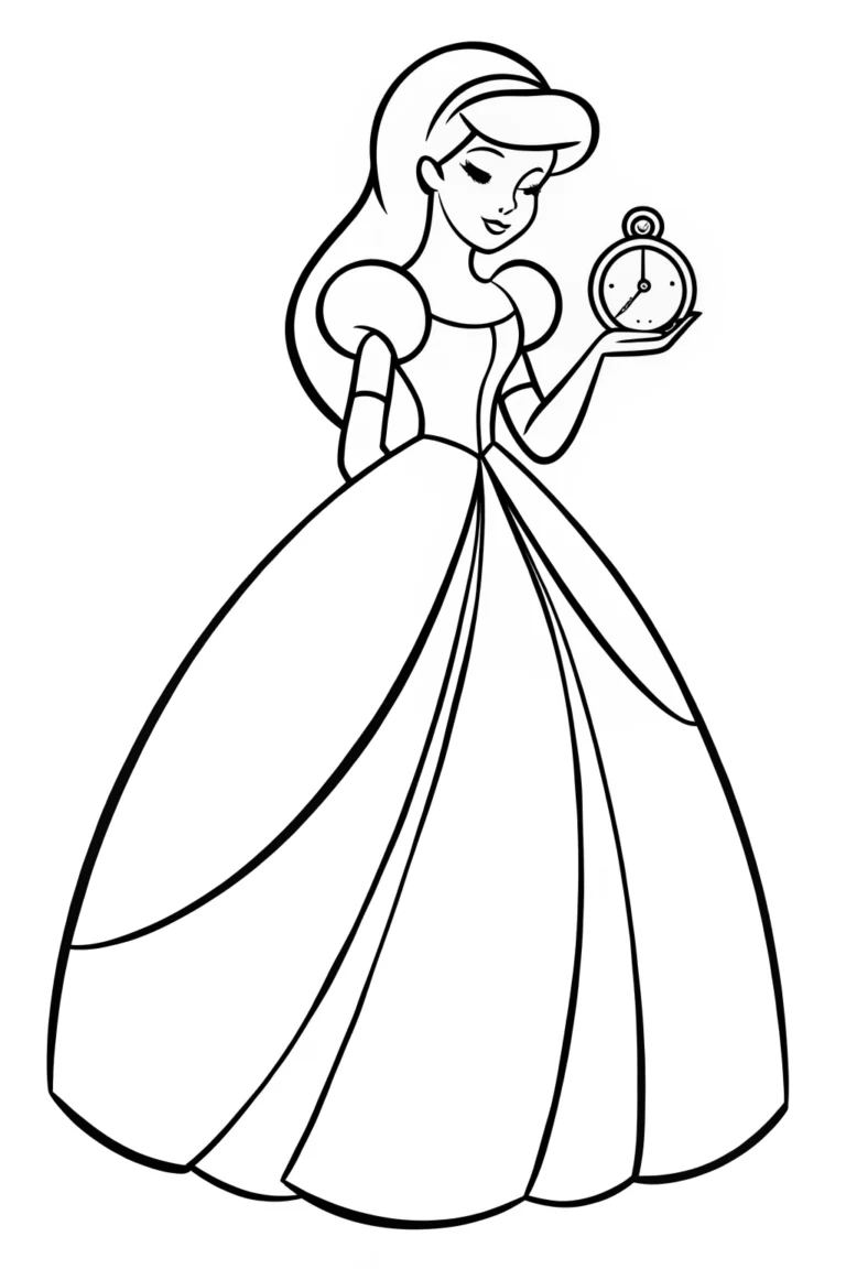 Princess with a time-traveling compass Coloring Page - Free & Printable