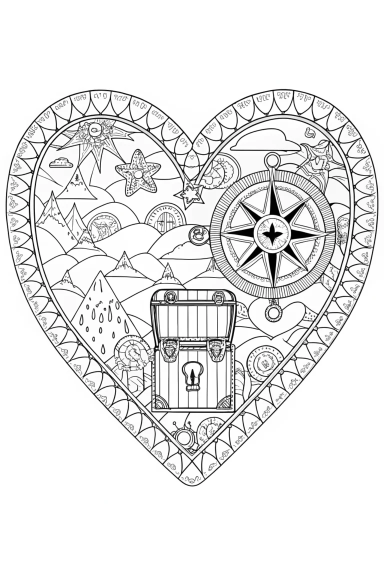 Heart-shaped treasure map Coloring Page - Free & Printable