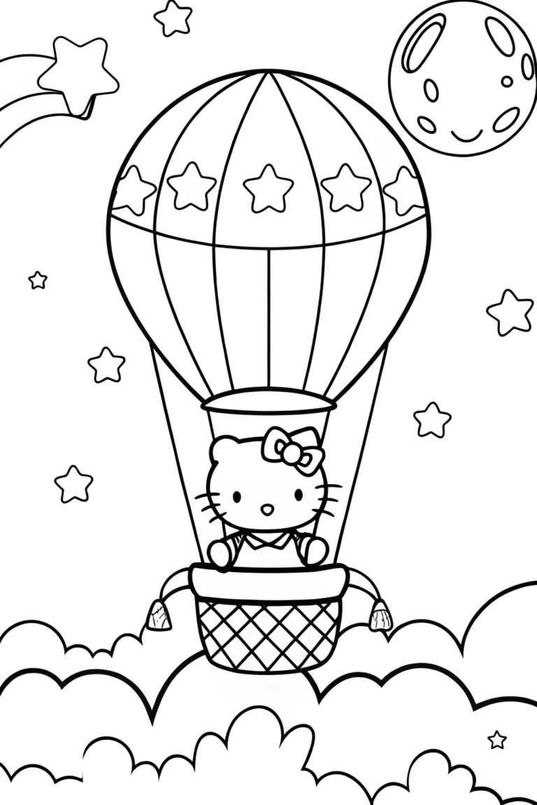 Hello Kitty's celestial balloon voyage Coloring Page - Free & Printable