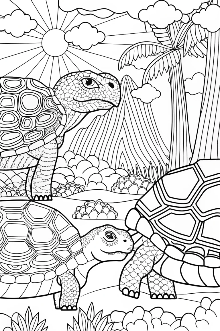 Turtles time traveling with dinosaurs Coloring Page - Free & Printable
