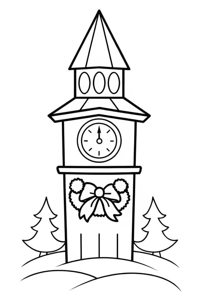 Clock tower Christmas celebration Coloring Page - Free & Printable