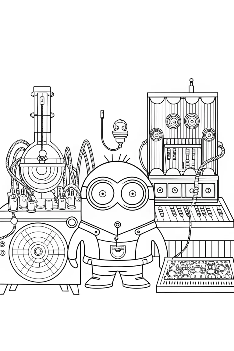 Minion inventing a music machine Coloring Page - Free & Printable
