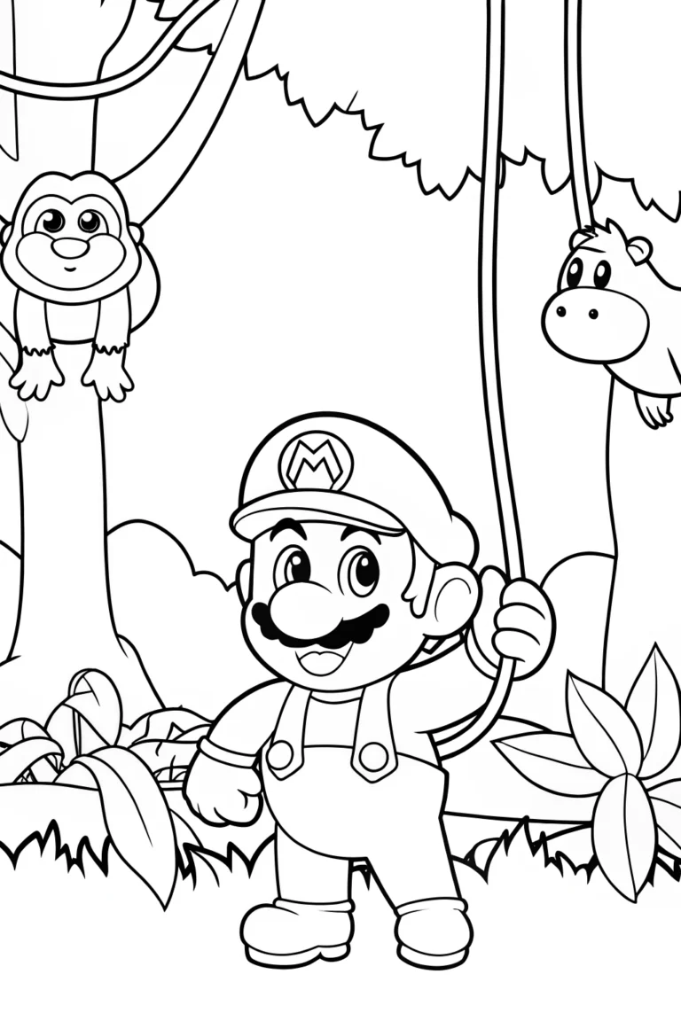Mario rescuing jungle animals Coloring Page - Free & Printable