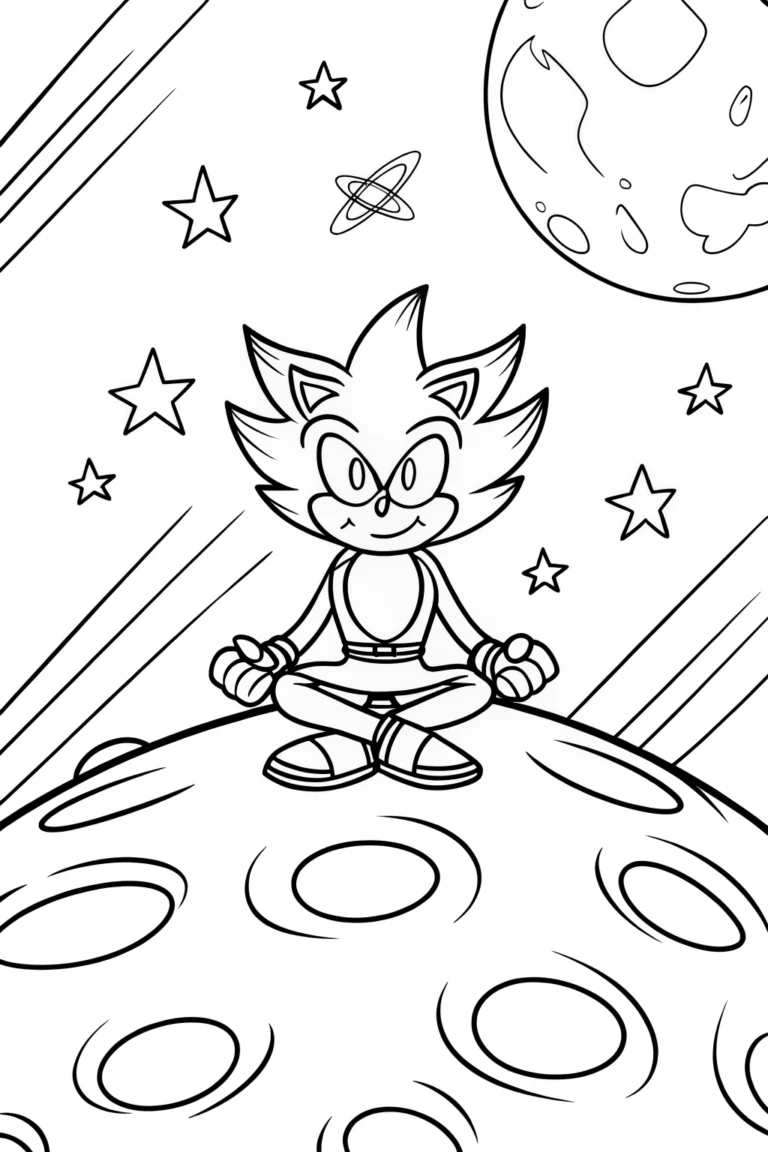 Super Sonic yoga on an asteroid Coloring Page - Free & Printable