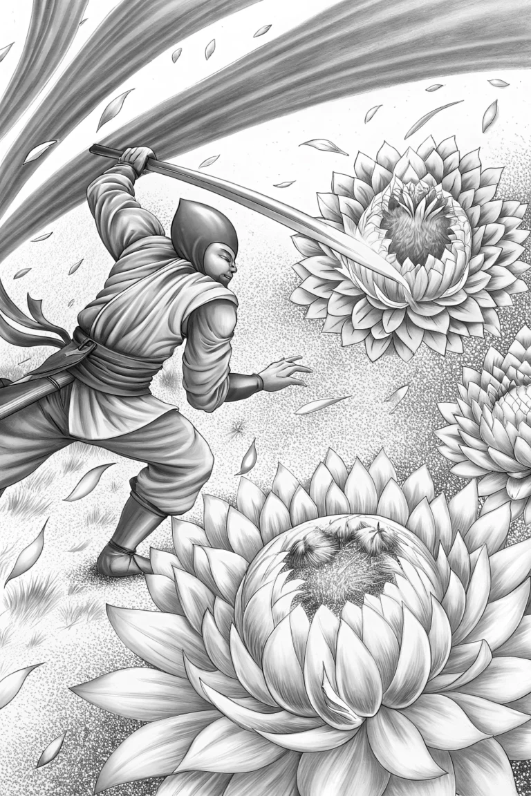 Ninja battles flower spirit Coloring Page - Free & Printable
