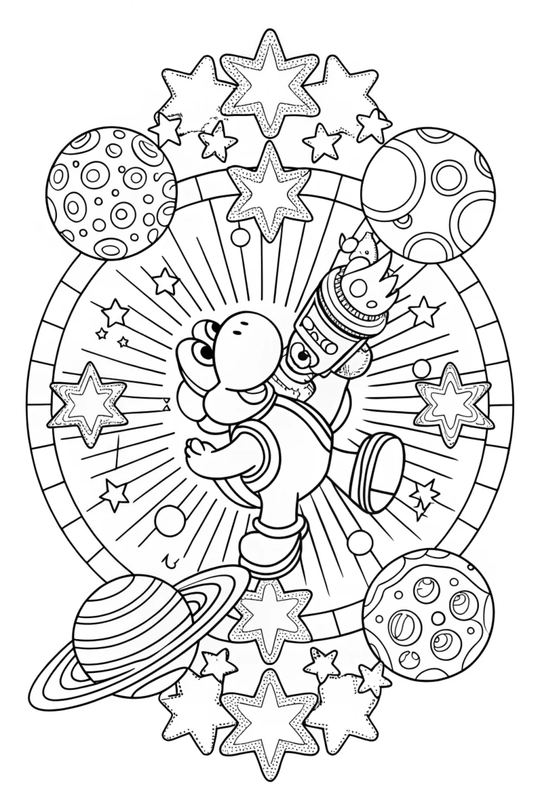 Yoshi in a cosmic art competition Coloring Page - Free & Printable