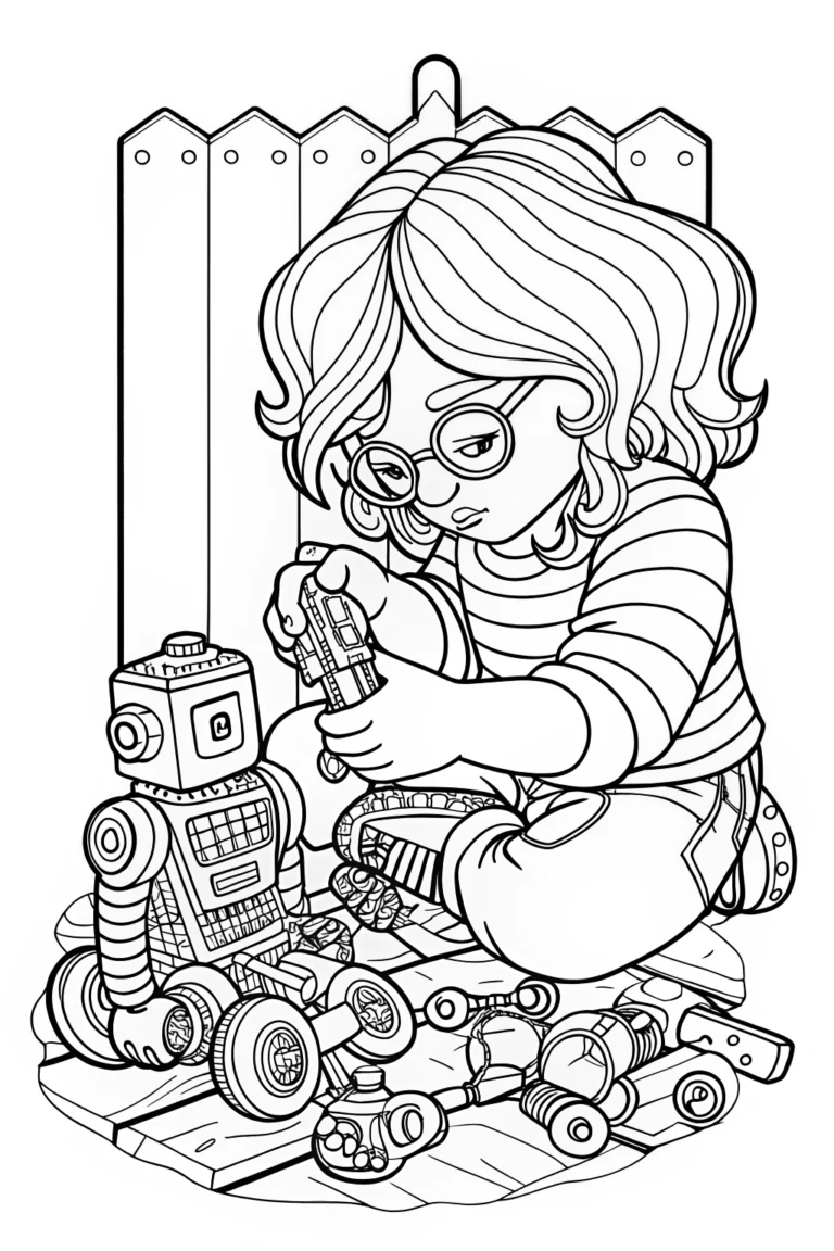 Gabby assembling a toy robot Coloring Page - Free & Printable