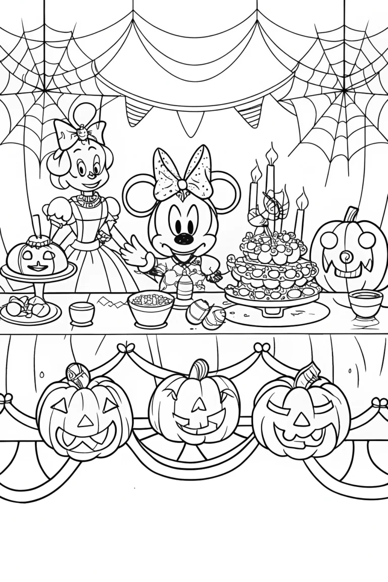 Minnie Mouse Halloween tea party Coloring Page - Free & Printable