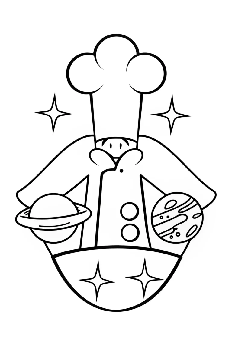 Whimsical chef in a cosmic kitchen Coloring Page - Free & Printable