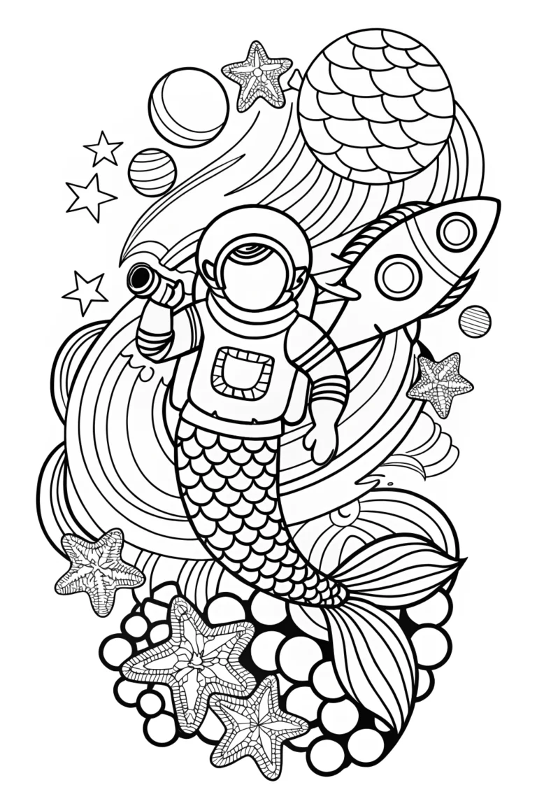 Mermaid astronaut exploring space Coloring Page - Free & Printable