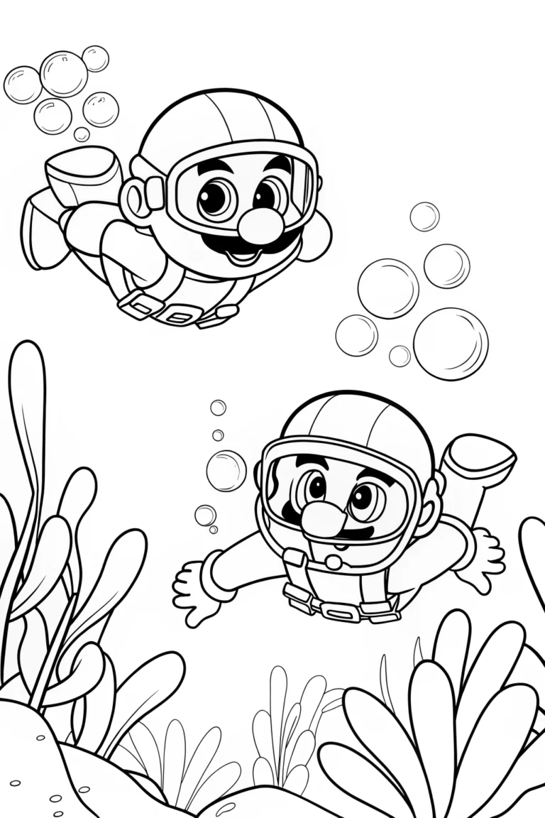 Mario and Luigi underwater racing Coloring Page - Free & Printable
