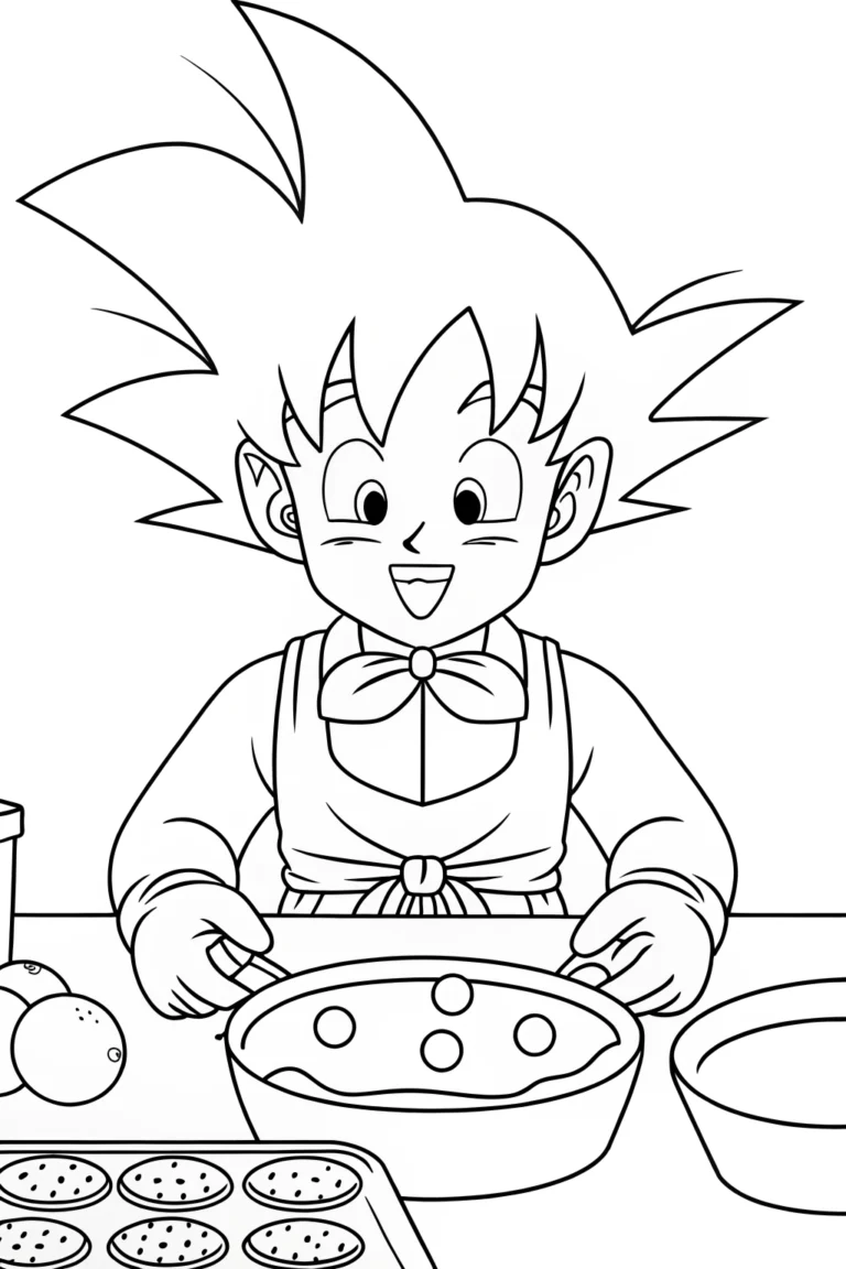 Goku baking a planet cake Coloring Page - Free & Printable