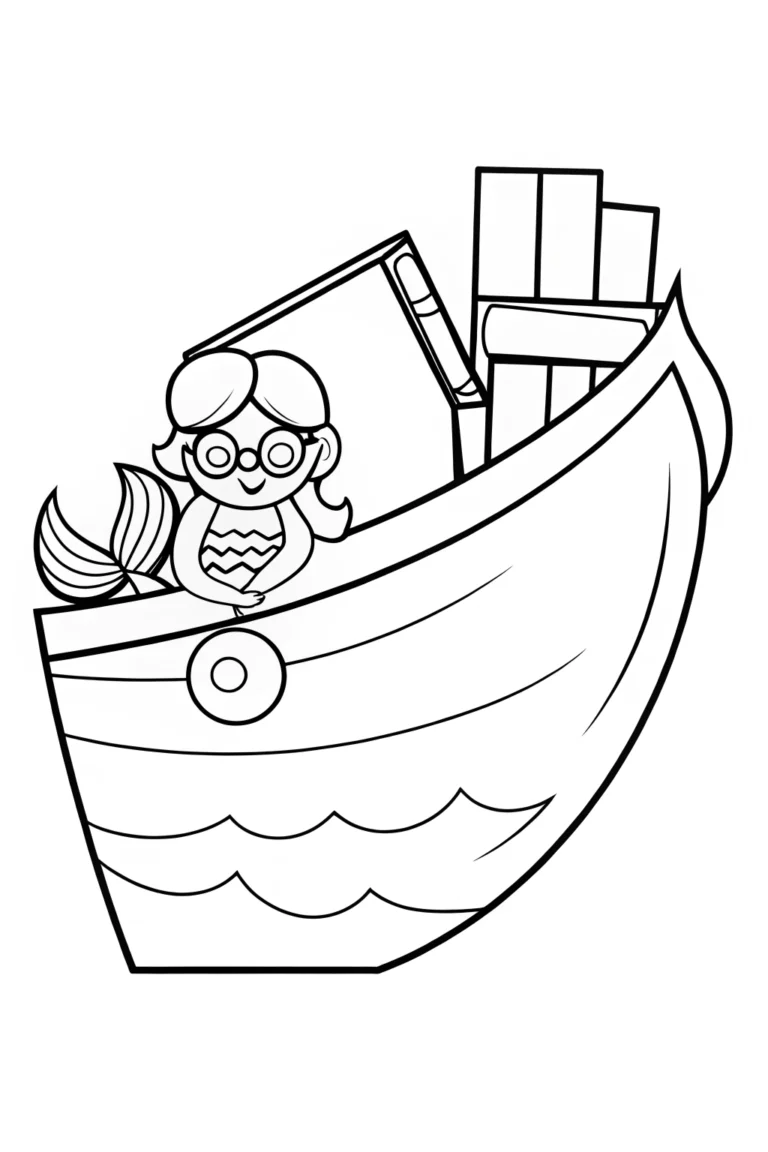 Mermaid librarian in a sunken ship Coloring Page - Free & Printable