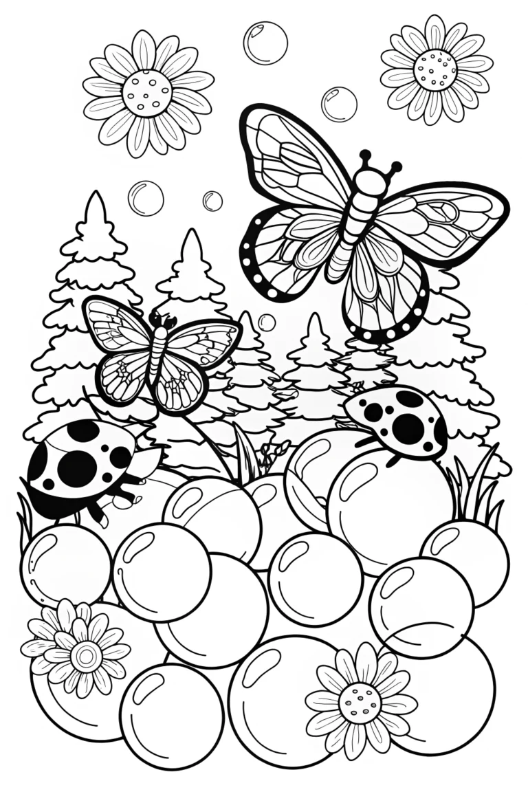 Insects at the summer bubble festival Coloring Page - Free & Printable