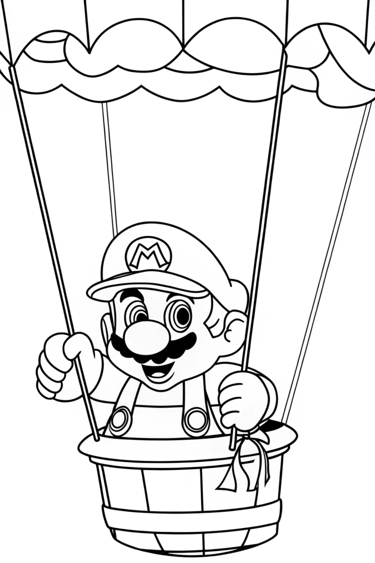 Mario flying in a hot air balloon Coloring Page - Free & Printable