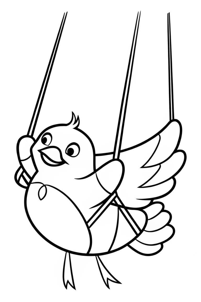 Chick performing trapeze tricks Coloring Page - Free & Printable