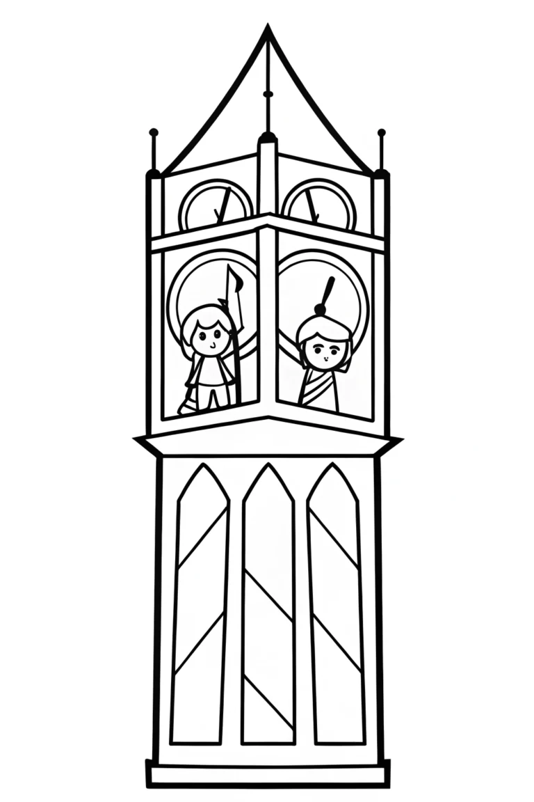 Champions in the magical clocktower Coloring Page - Free & Printable