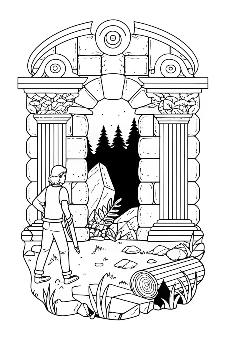 Steve discovers ancient ruins Coloring Page - Free & Printable