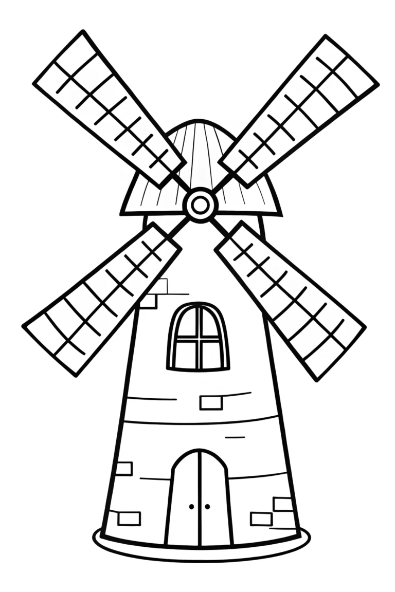 Wednesday Addams in a windmill Coloring Page - Free & Printable