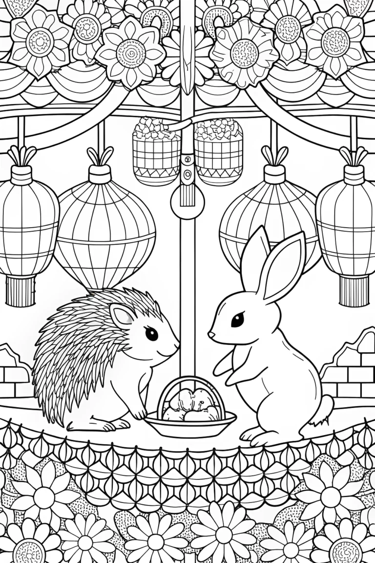 Hedgehog and rabbit spring festival Coloring Page - Free & Printable