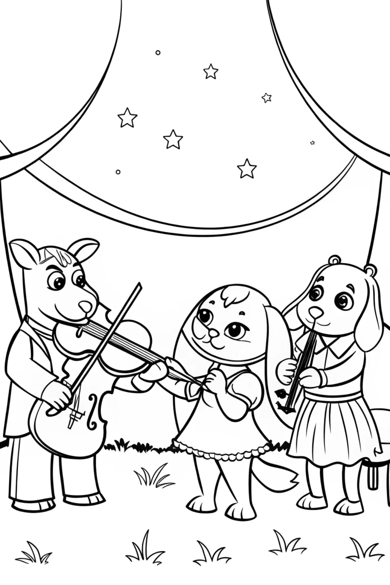 Animal orchestra under the moonlight Coloring Page - Free & Printable