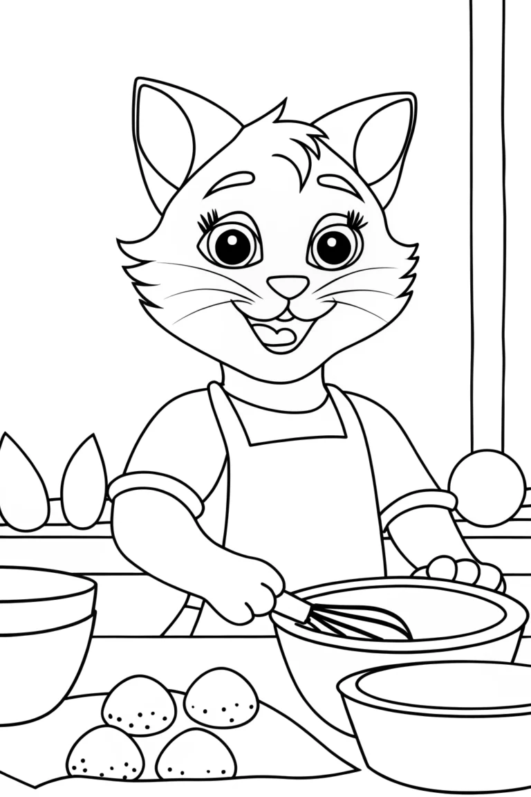 Biscuit the cat baking joyfully Coloring Page - Free & Printable