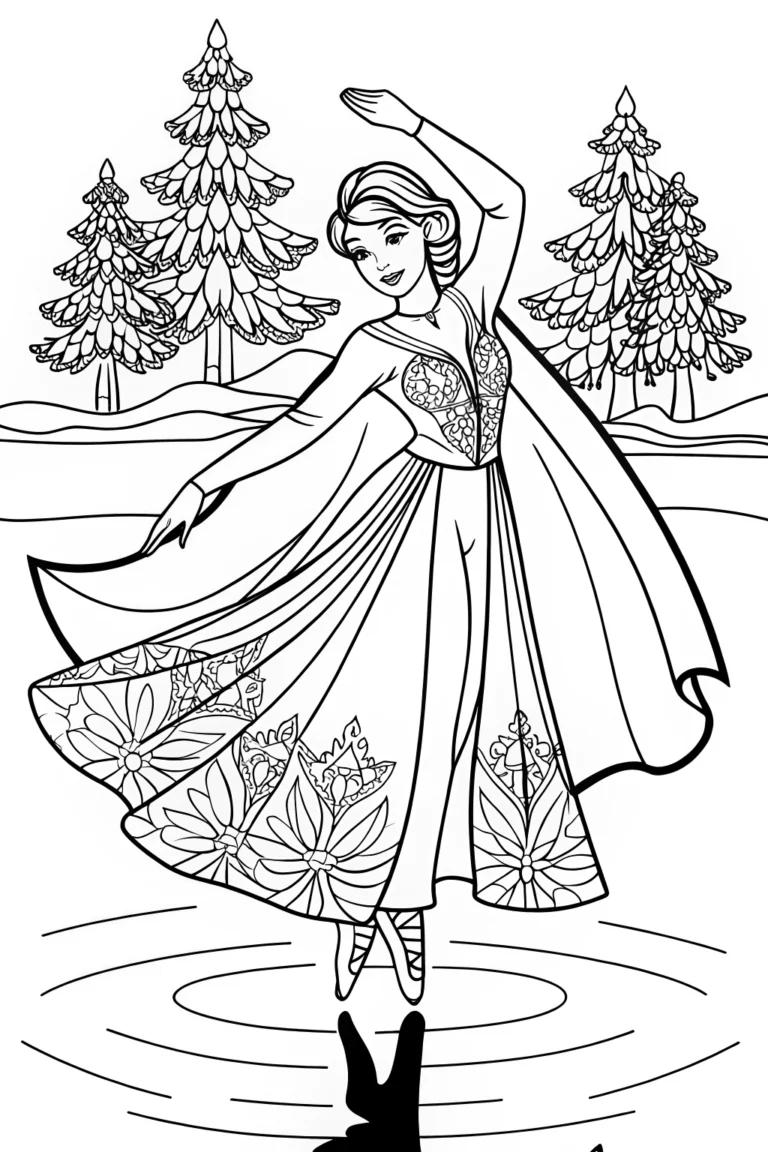 Elsa dancing on a frozen lake Coloring Page - Free & Printable