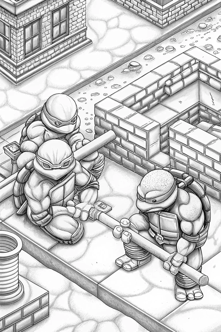 Ninja Turtles building a city Coloring Page - Free & Printable