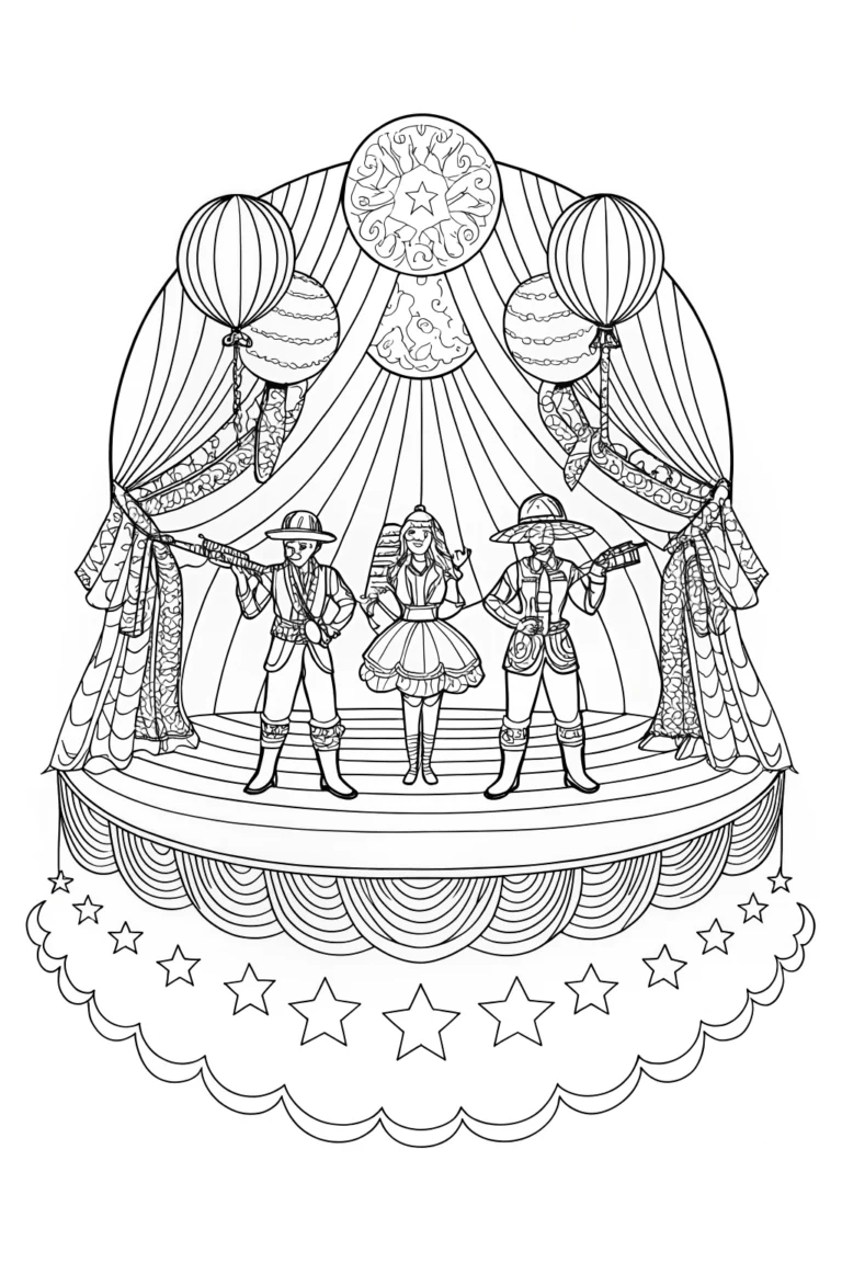 Rainbow symphony on the floating stage Coloring Page - Free & Printable