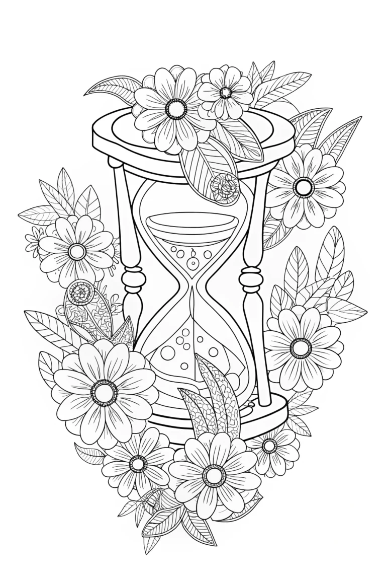 Flowers around a time capsule Coloring Page - Free & Printable