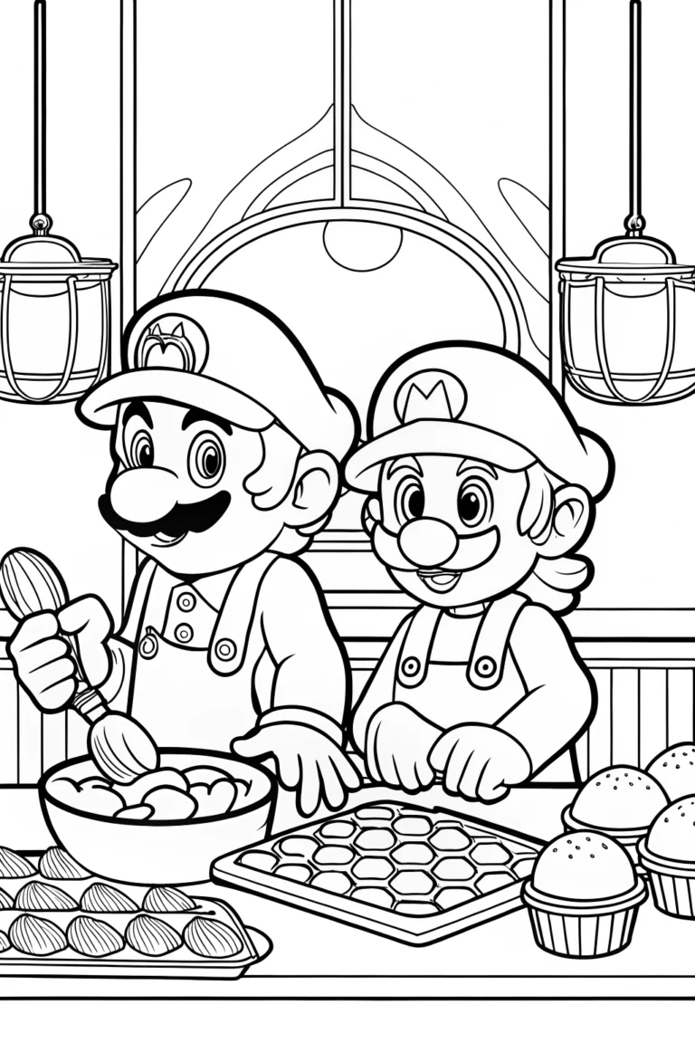 Mario and Luigi baking challenge Coloring Page - Free & Printable