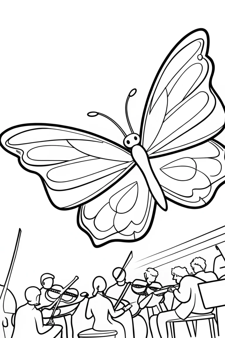 Butterfly conducting a symphony Coloring Page - Free & Printable