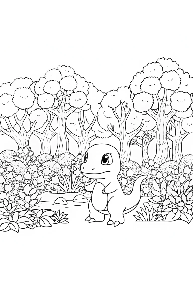 Charmander's forest adventure Coloring Page - Free & Printable