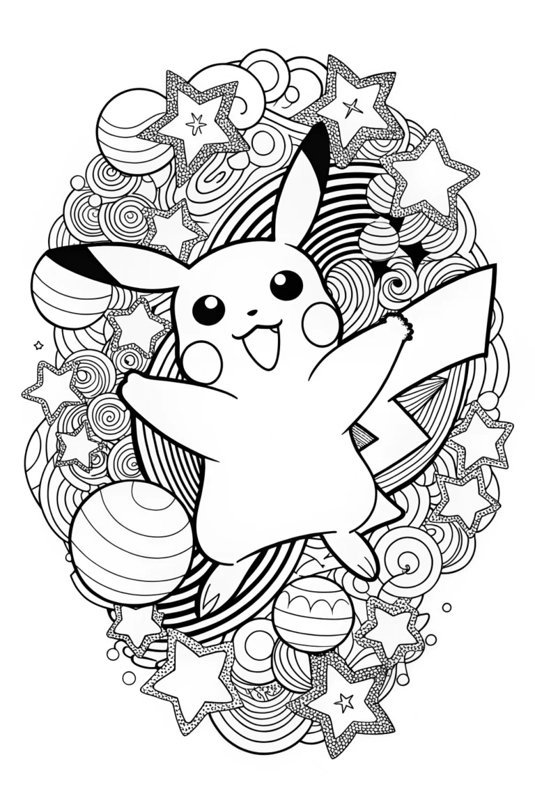Pikachu's cosmic dance party Coloring Page - Free & Printable