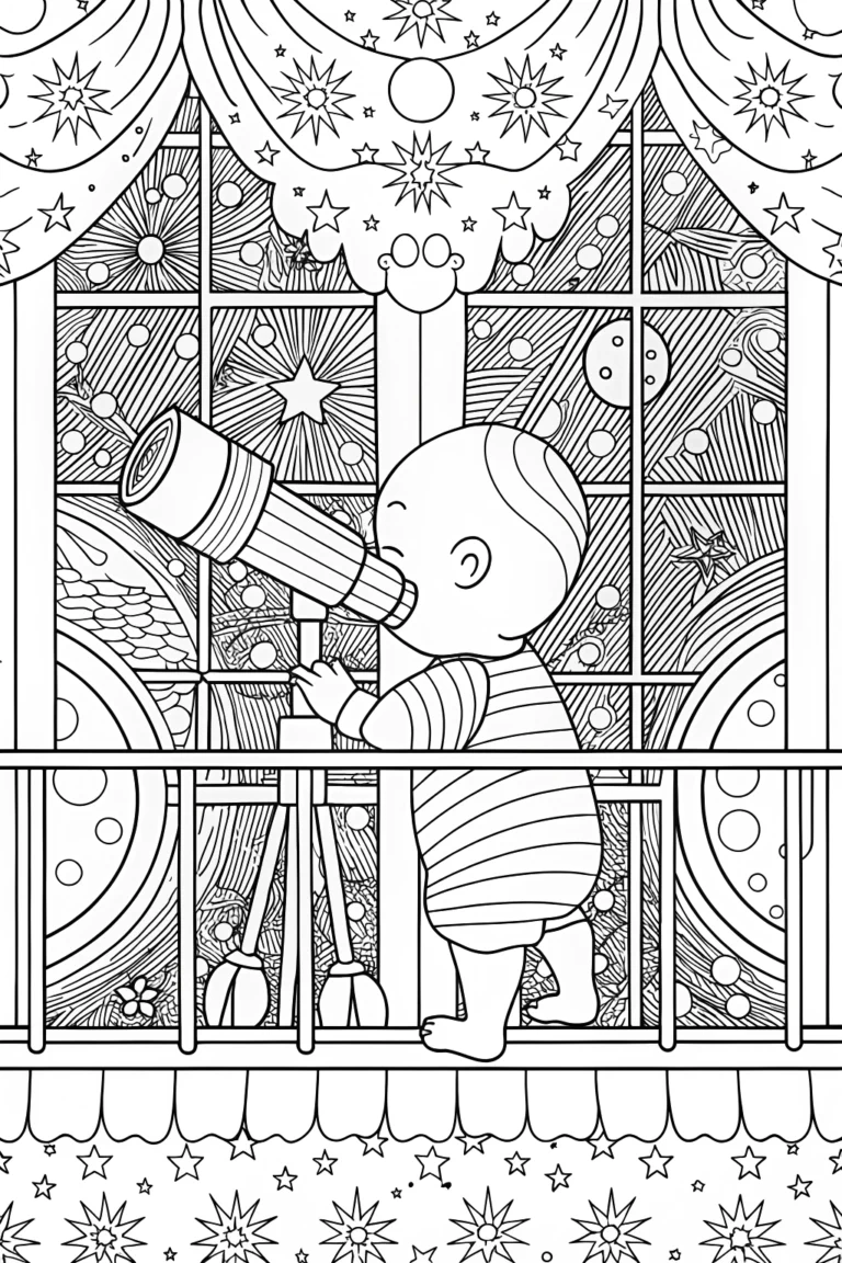 Baby astronomer stargazing Coloring Page - Free & Printable