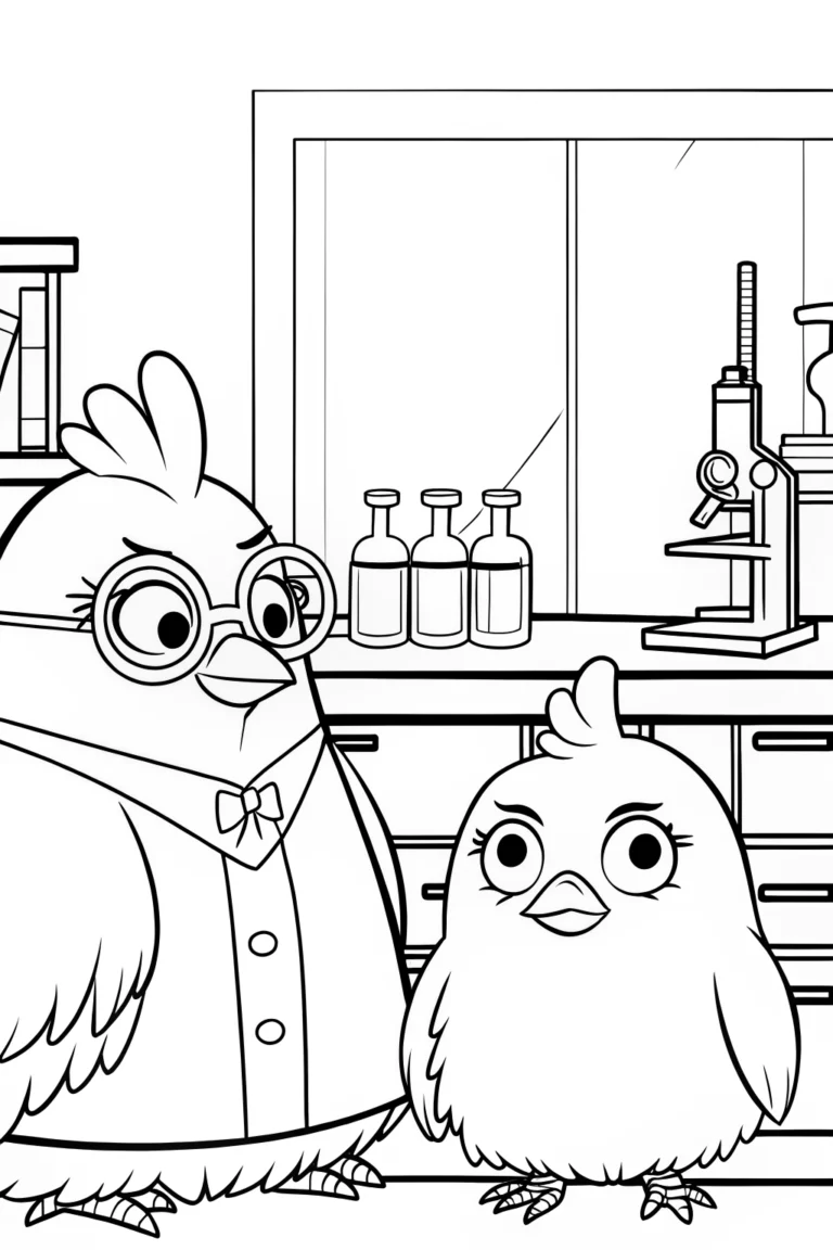 Chickens in a science lab Coloring Page - Free & Printable