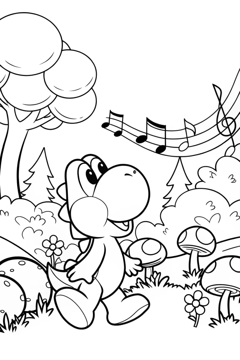 Yoshi in the musical forest Coloring Page - Free & Printable