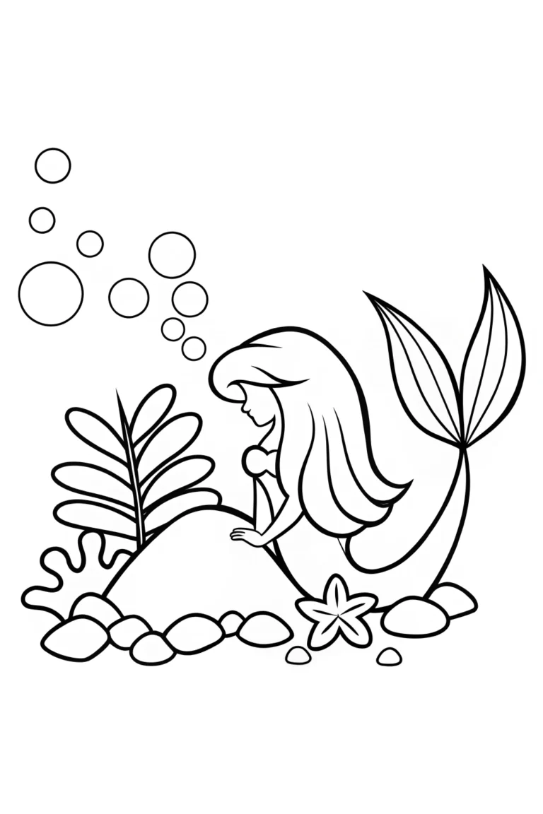 Little Mermaid crafting coral instruments Coloring Page - Free & Printable