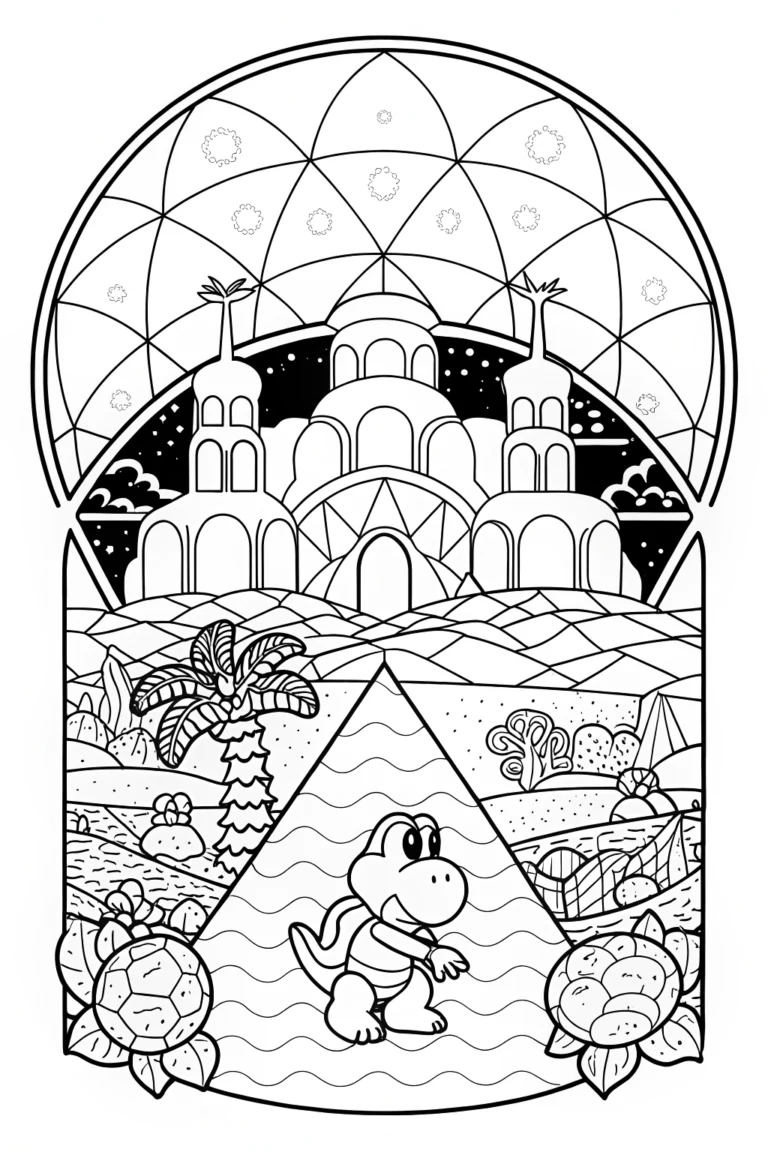 Yoshi's time-traveling adventure Coloring Page - Free & Printable