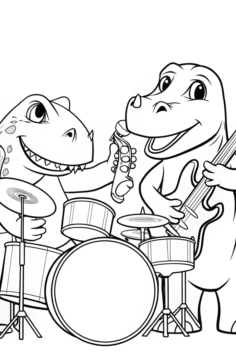 Dinosaurs playing music together Coloring Page - Free & Printable