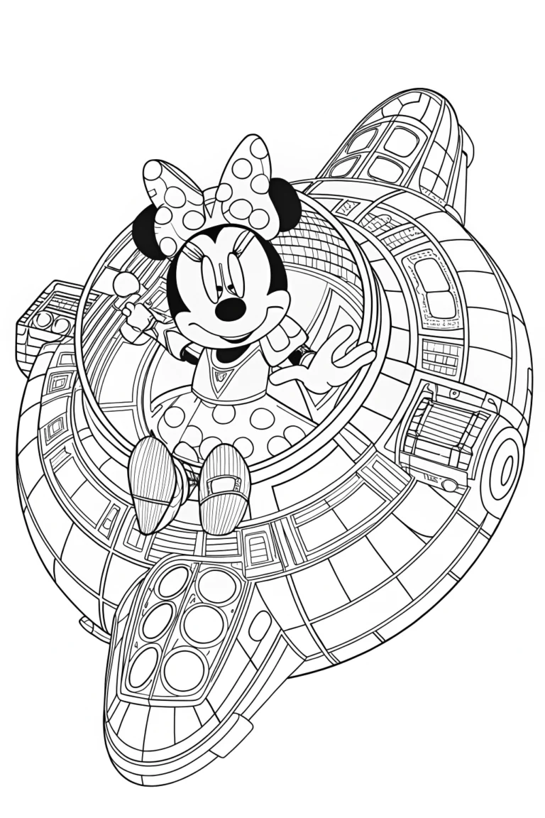 Minnie Mouse flying a starship Coloring Page - Free & Printable