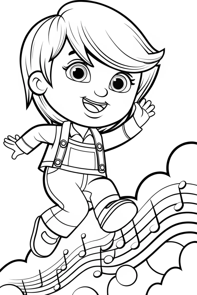 JJ jumping on musical clouds Coloring Page - Free & Printable