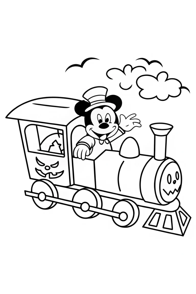 Mickey Mouse Halloween train ride Coloring Page - Free & Printable