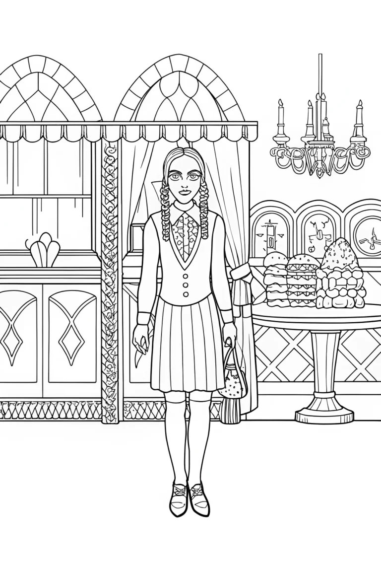 Wednesday Addams in an ice cream parlor Coloring Page - Free & Printable