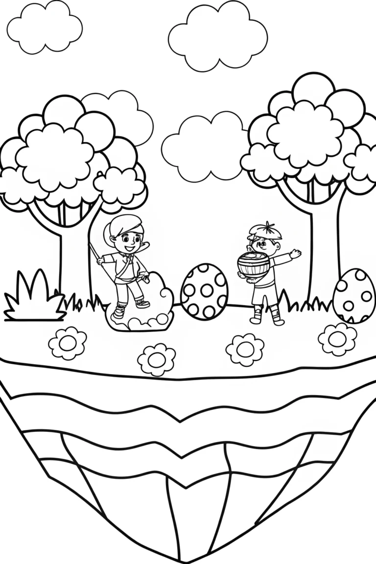Easter expedition on a floating island Coloring Page - Free & Printable
