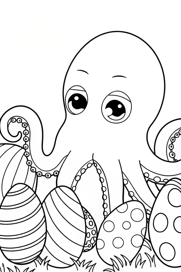 Octopus decorating Easter eggs Coloring Page - Free & Printable