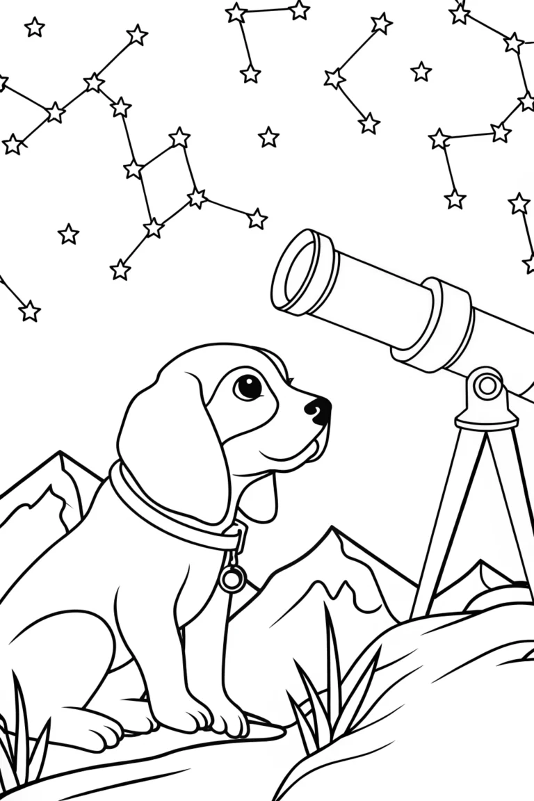 Puppy astronomer observing stars Coloring Page - Free & Printable