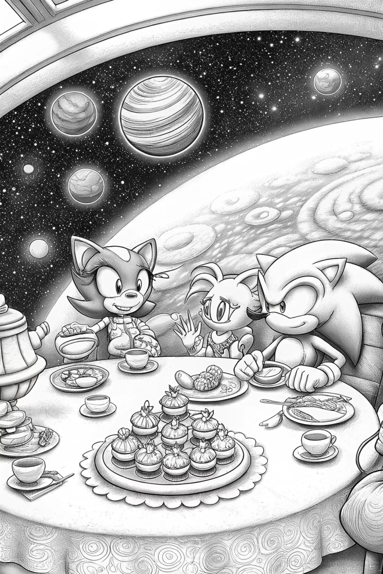 Sonic's tea party in space Coloring Page - Free & Printable