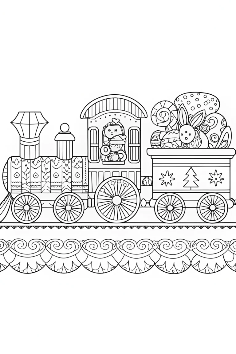 Gingerbread train with holiday animals Coloring Page - Free & Printable